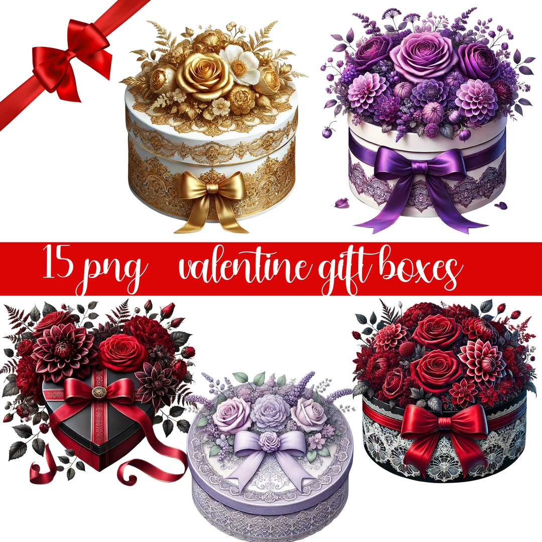 Valentines Gift Box Clipart Bundle, Valentines Graphics, Valentines Day ...