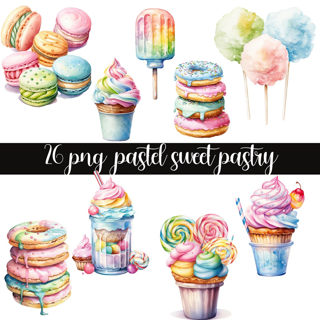 Watercolor Pastel Sweets Clipart Rainbow Sweet Treats PNG Macarons ...