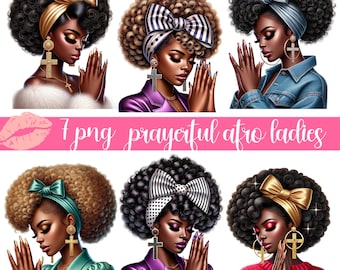 Black Woman Praying Clipart, Black Girl Clipart Png, African American Women in Prayer, Planner ...