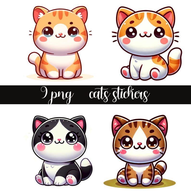 9 Cats Stickers Clipart, Cute Cats Stickers, Cute Cats, Sticker PNG ...