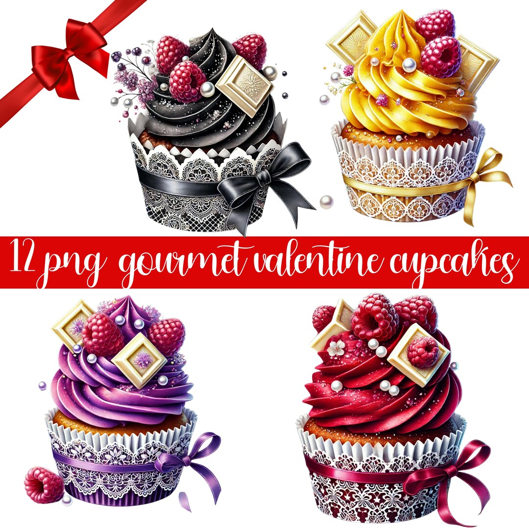 Gourmet Valentines Cupcakes Clipart Bundle, Valentines Day Graphics ...