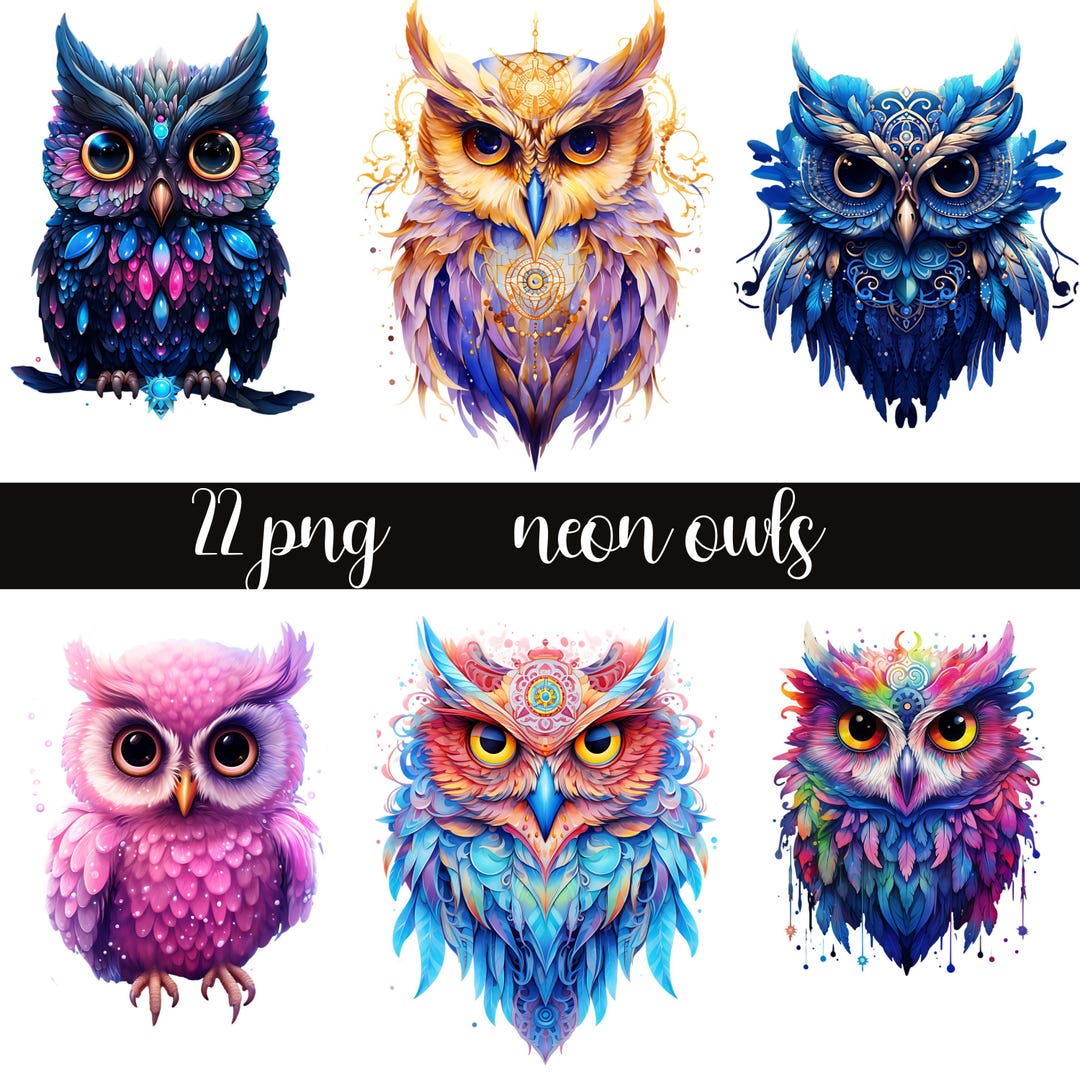 Neon Owls Png, Clipart Owls, Owl Clipart, Digital Clipart, Watercolor ...