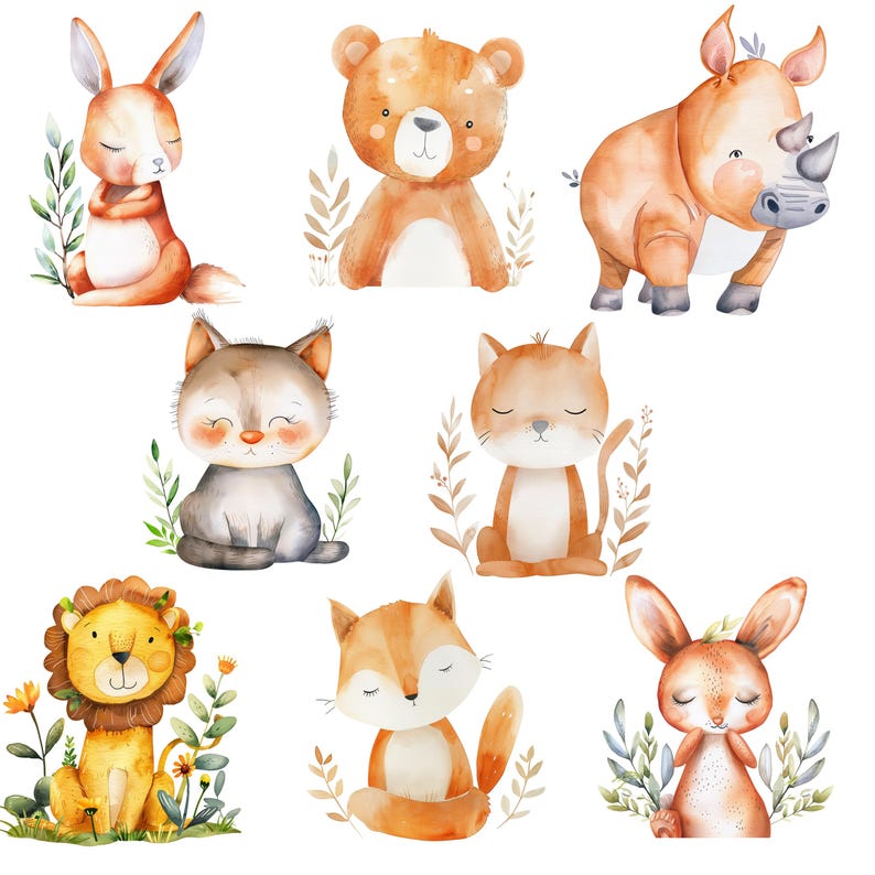 Woodland Animals Watercolor Clipart, Forest Animals Clip Art, Nursery ...