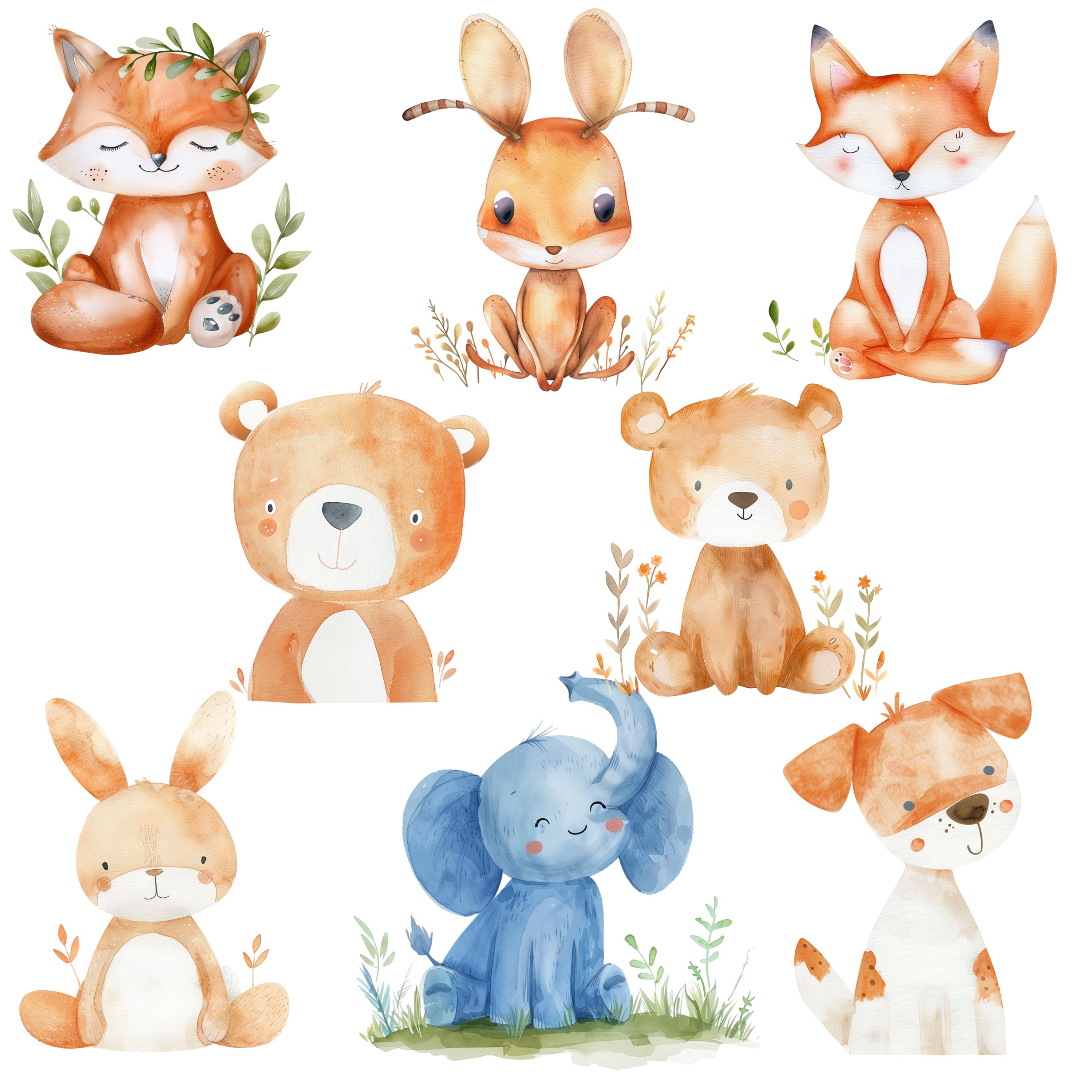 Woodland Animals Watercolor Clipart, Forest Animals Clip Art, Nursery ...