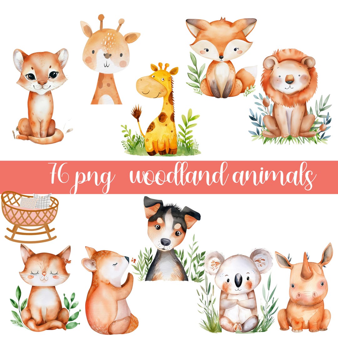 Woodland Animals Watercolor Clipart, Forest Animals Clip Art, Nursery ...