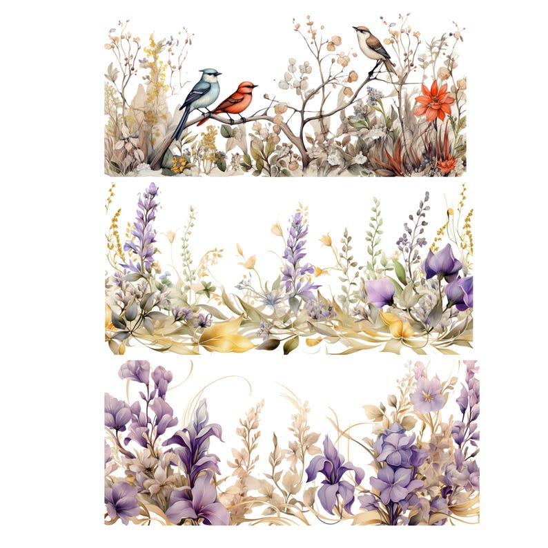 Flower Border, Floral Clipart, Seamless Flower Border, Wildflower Clip ...
