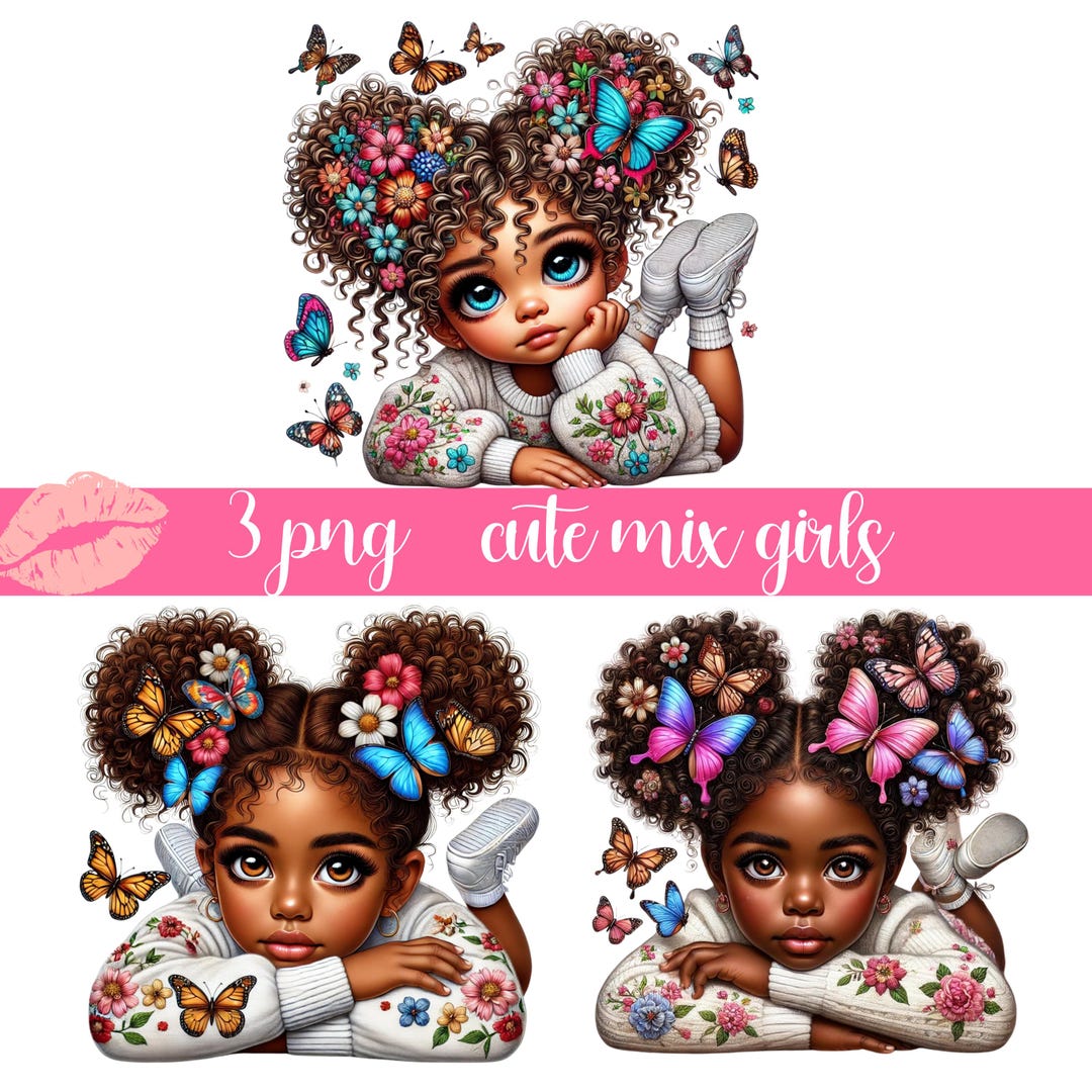 Cute Little Mix Girl Clipart, Chibi Girl Clipart,afro Girl Clipart ...
