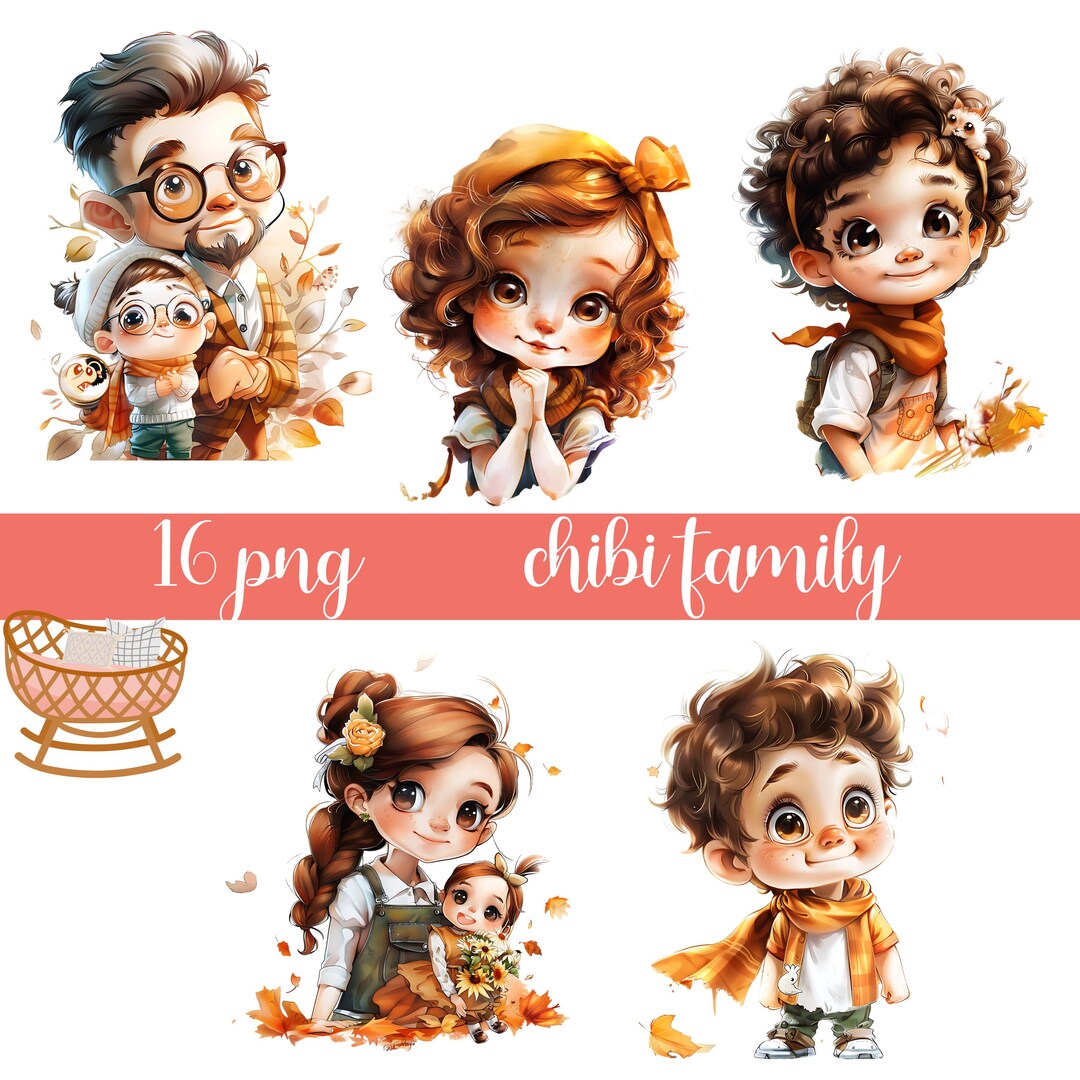 Chibi Family Clipart, Chibi Cute Clipart, Children Family Graphics ...