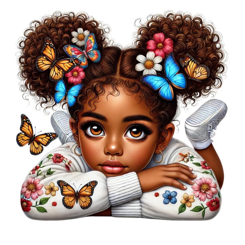 Cute Little Mix Girl Clipart, Chibi Girl Clipart,afro Girl Clipart ...