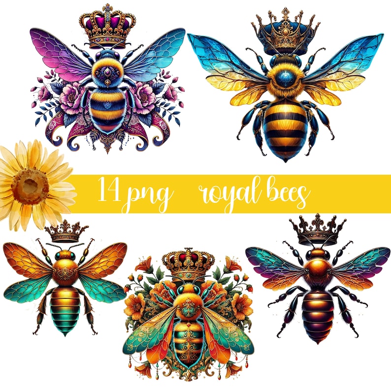 Queen Bee Clipart Bundle, Bee Png Files, Spring Clipart, Honeybee ...