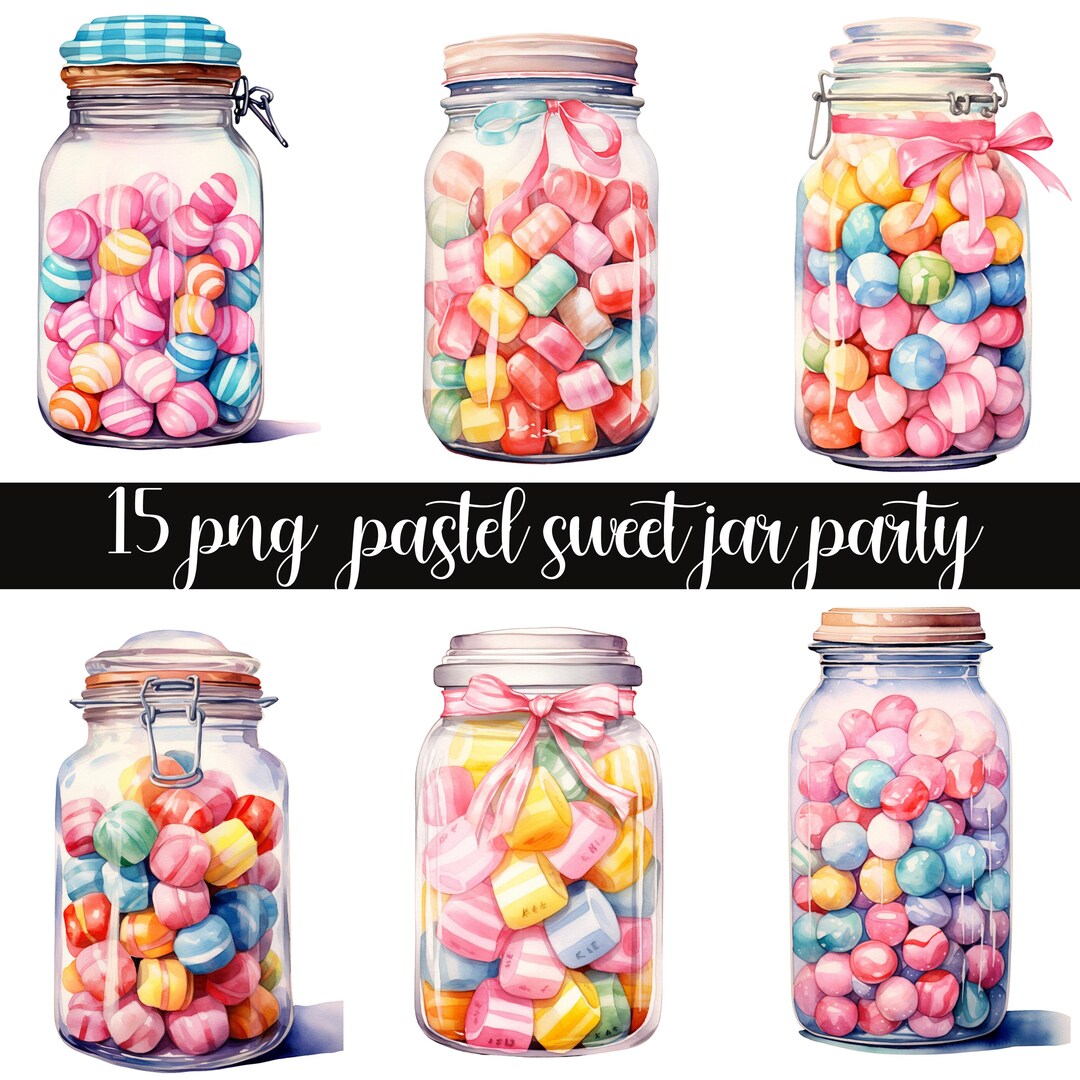 Watercolor Candy Jars PNG Bundle, Digital Crafts Designs Transparent ...