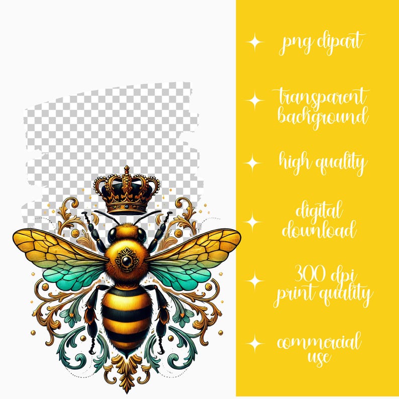 Queen Bee Clipart Bundle, Bee Png Files, Spring Clipart, Honeybee ...