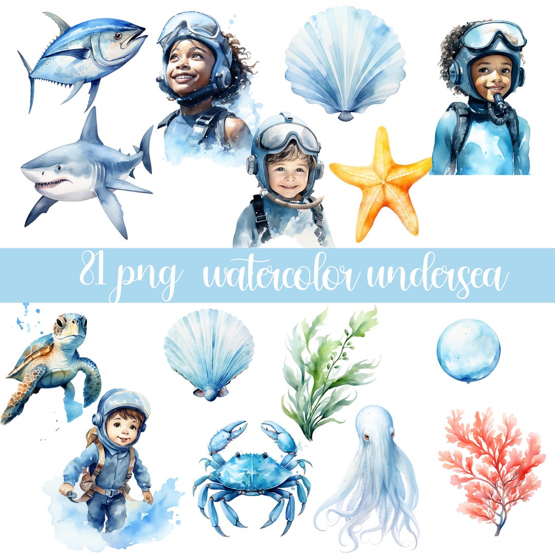 Undersea Watercolor Clipart, Nursery Decor, Baby Wall Art, Octopus ...