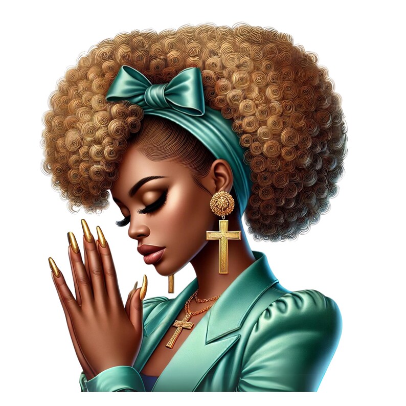 Black Girl Praying Clipart, Black Girl Clipart Bundle, African American Women in Prayer, Planner ...