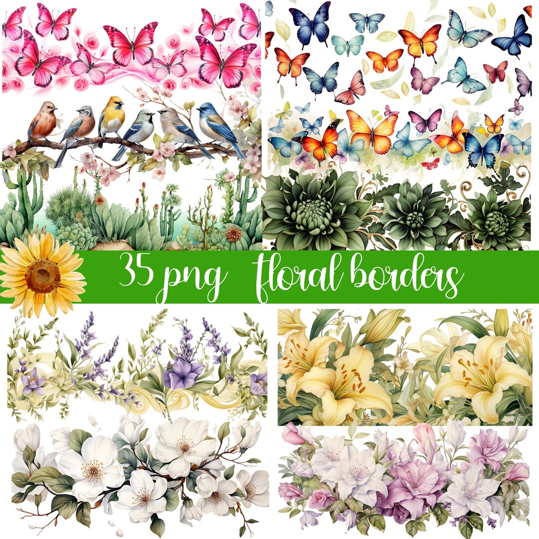 Flower Border, Floral Clipart, Seamless Flower Border, Wildflower Clip ...