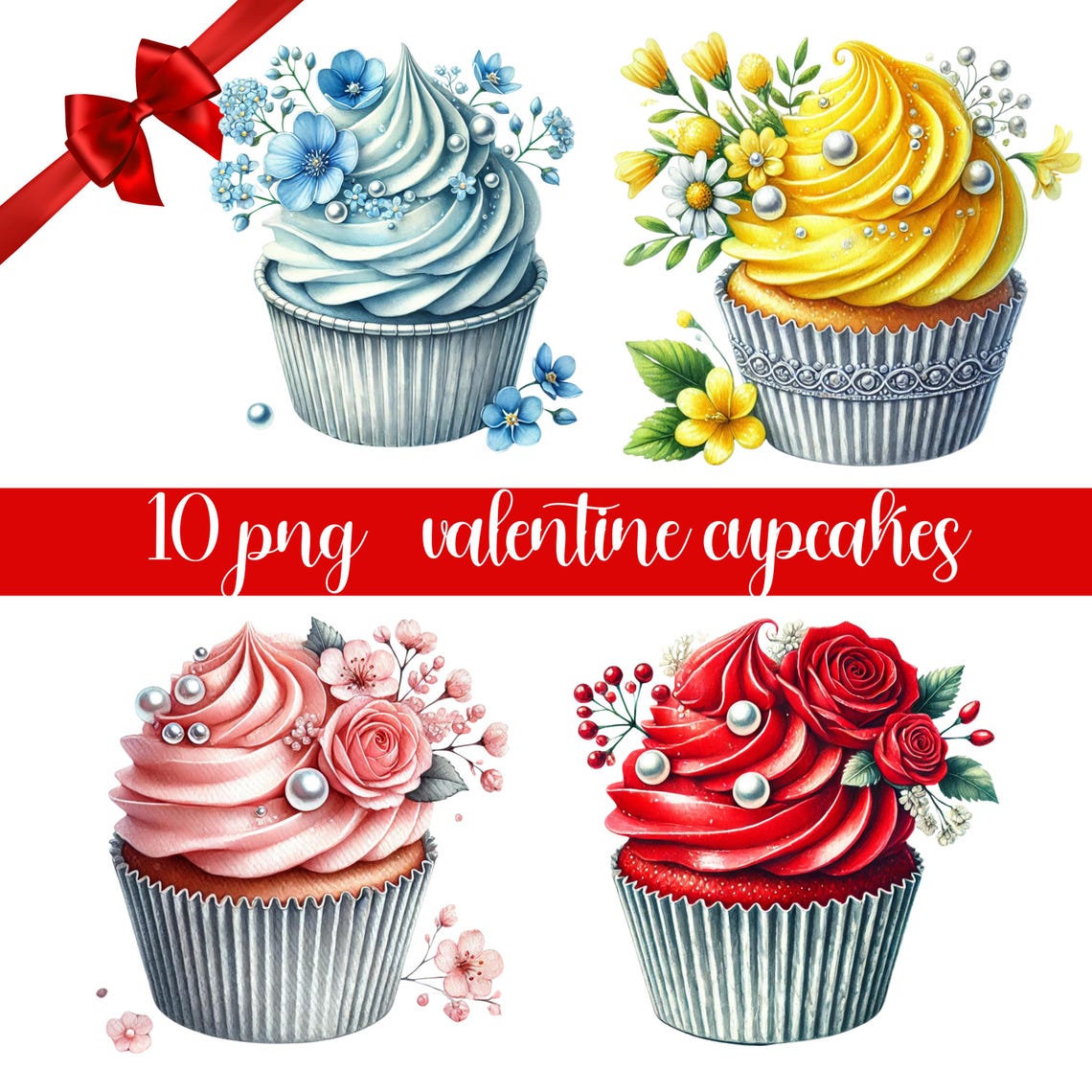Valentines Cupcake Clipart Bundle, Valentines Day Graphics, Love Png ...