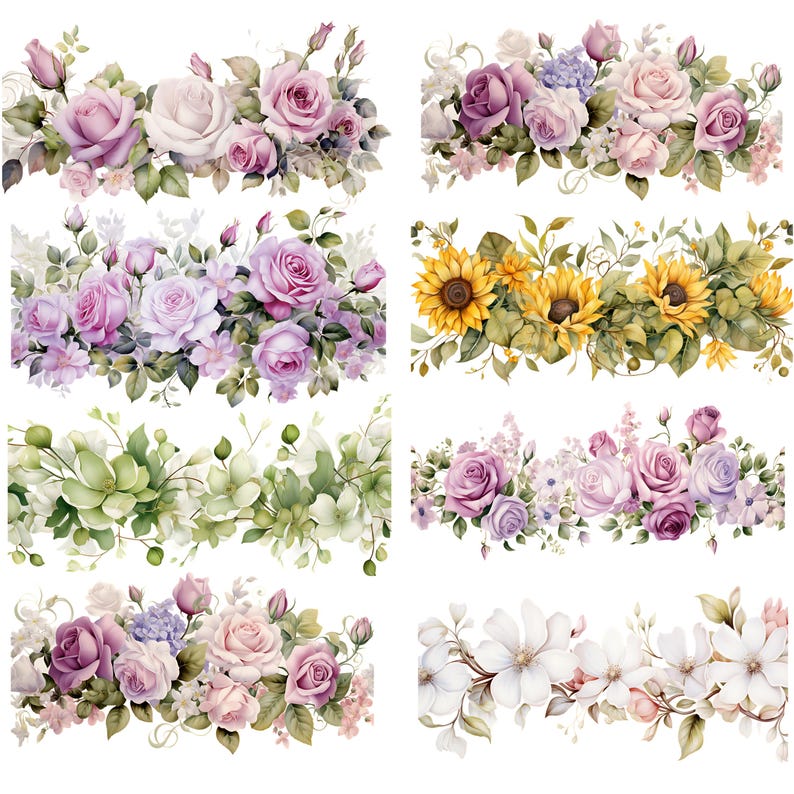 Flower Border, Floral Clipart, Seamless Flower Border, Wildflower Clip ...