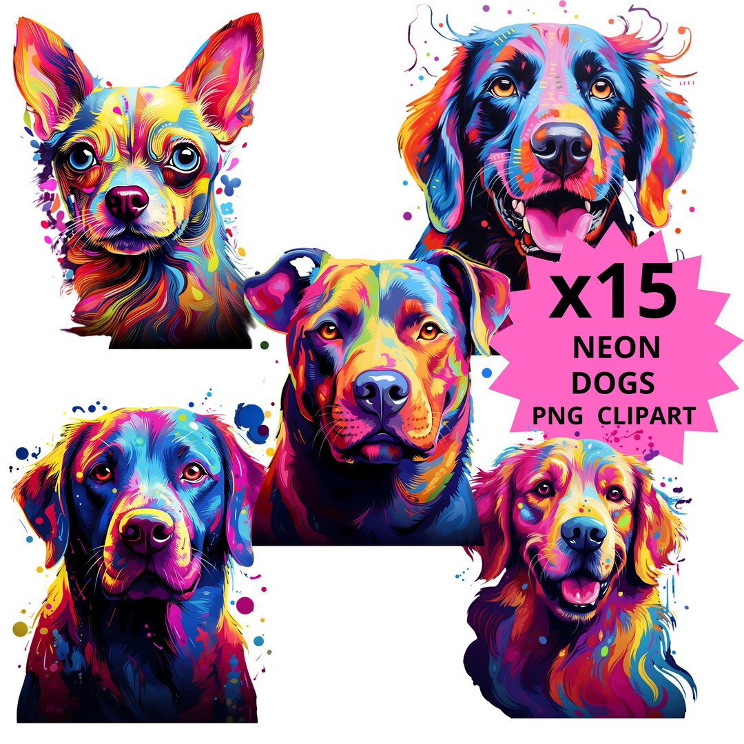 12 PNG Neon Dogs Clipart, Cute Dogs, Png for Sublimation, Dogs Drawing ...