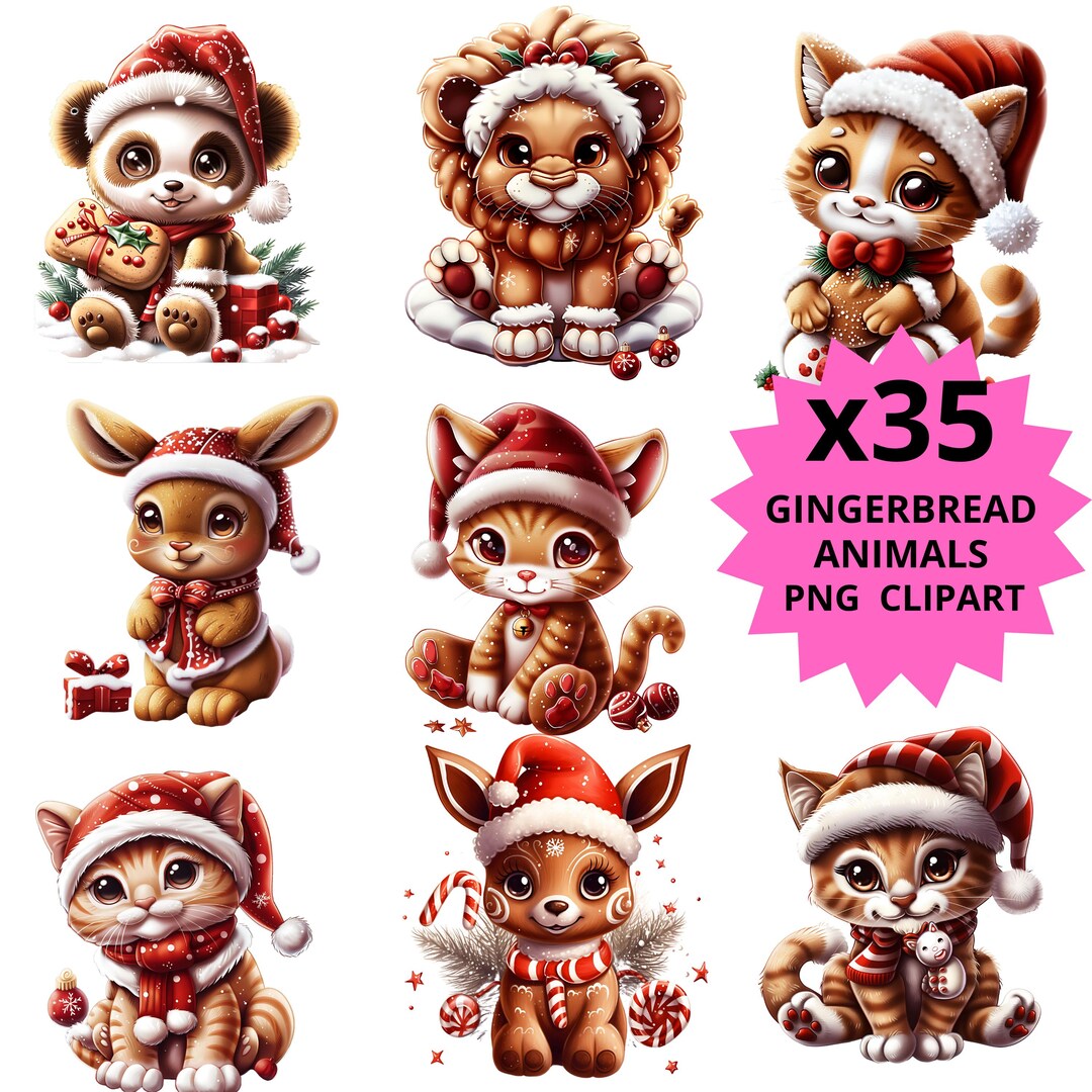 35 PNG Gingerbread Animals Ckipart Bundle, Christmas Clipart, Holidays ...