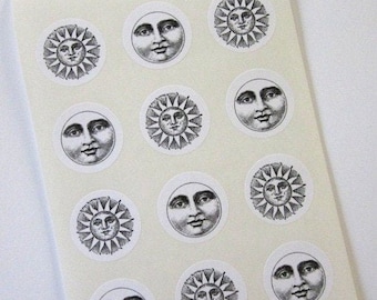 Sun Moon Face Note Card Set of 10 in White or Light Ivory With - Etsy