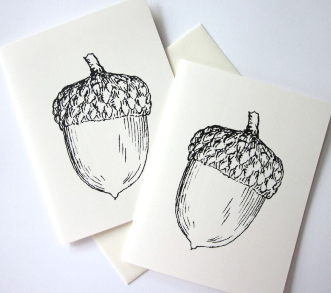 Acorn Note Cards Set of 10 in White or Ivory With Matching Envelopes - Etsy