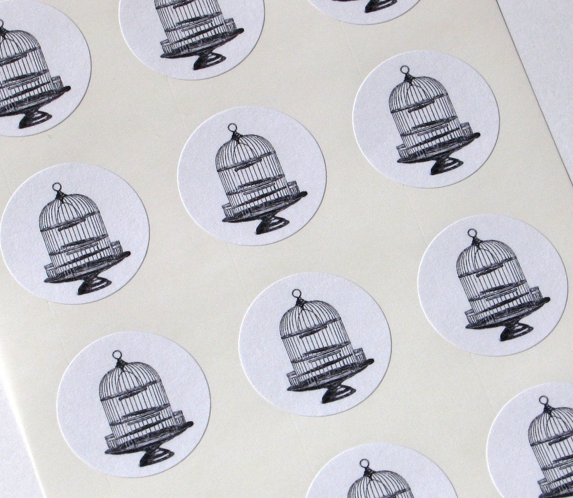 Bird Cage on Stand Stickers One Inch Round Seals | Etsy