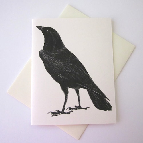 Black Raven Crow Note Card Set of 10 in White or Light Ivory - Etsy