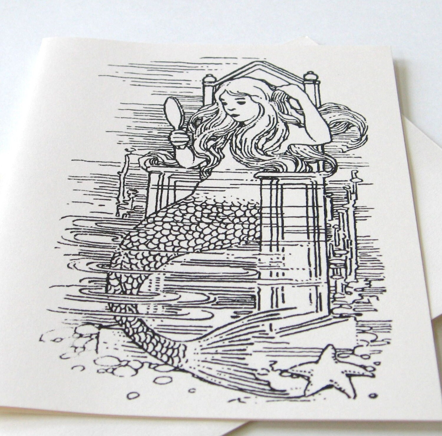 Mermaid Note Cards Stationery Set of 10 Cards in White or - Etsy
