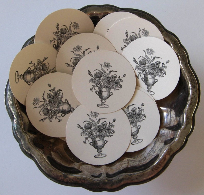 French Flower Tags Round Gift Tags Set of 10 | Etsy