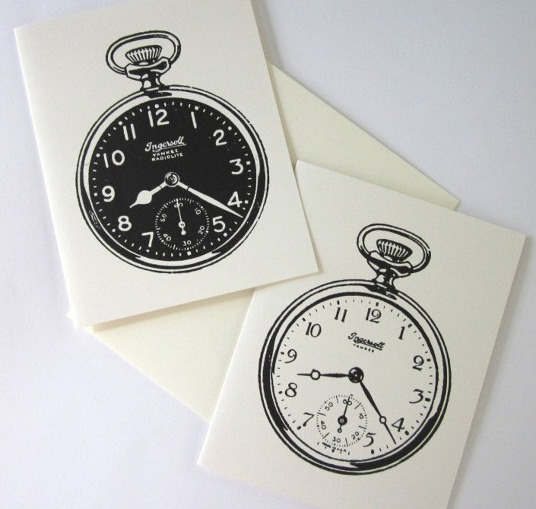 Pocket Watch Note Cards Stationery Set of 10 Cards in White or Light ...