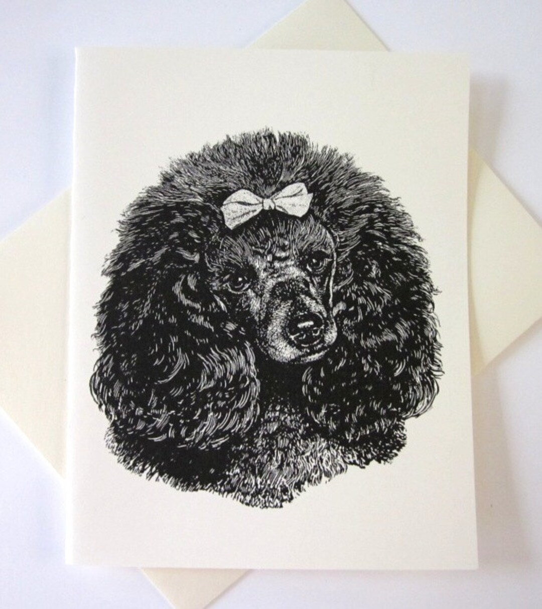 Poodle Dog Note Card Set of 10 in White or Light Ivory With Matching ...