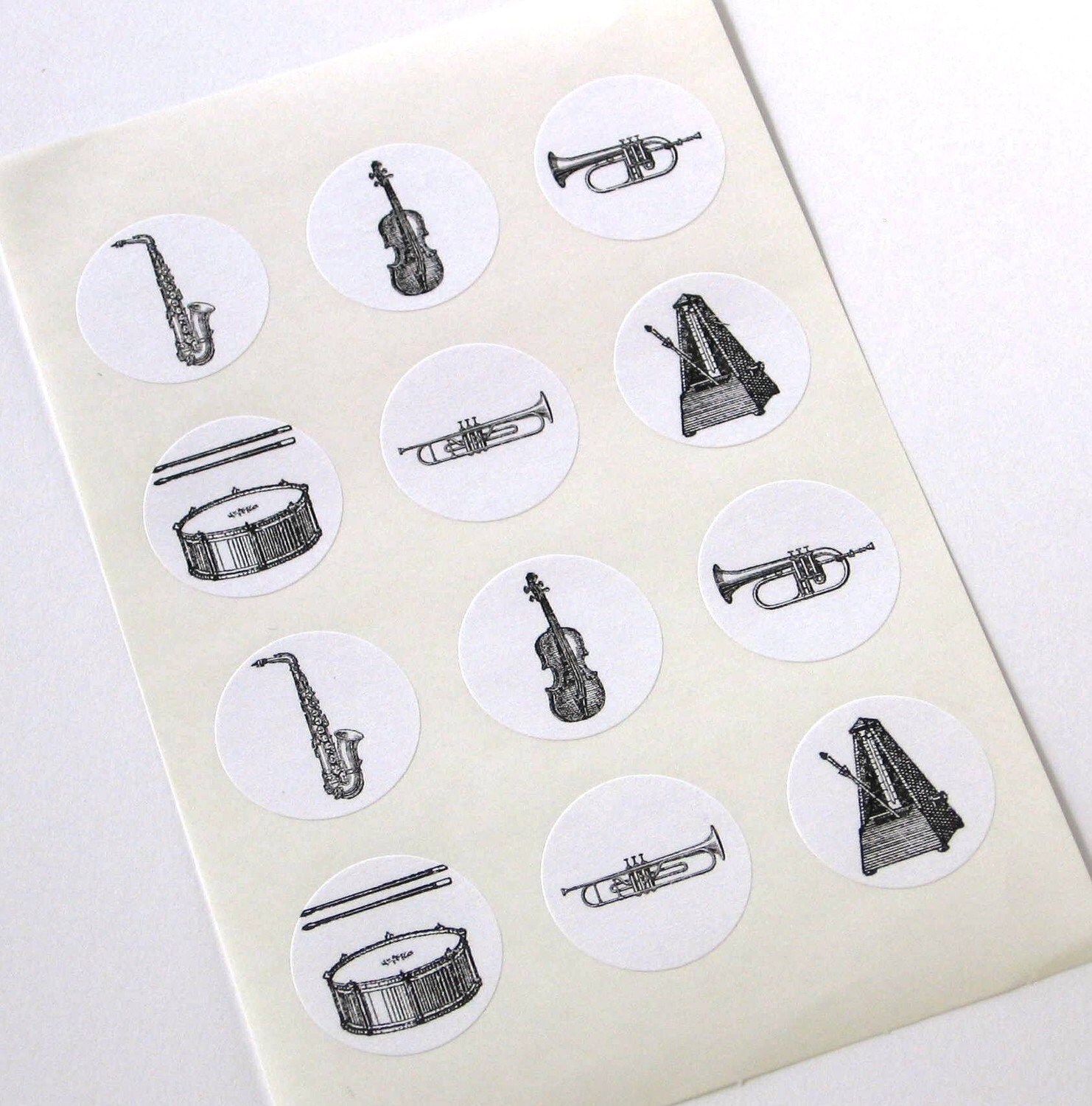 Musical Instruments Stickers One Inch Round Seals - Etsy