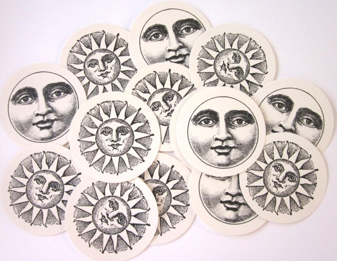 Sun Moon Face Tags Round Gift Tags Set of 10 | Etsy