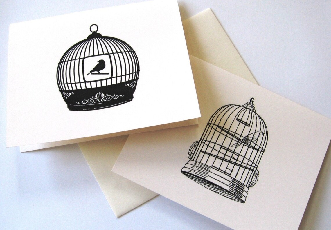 Bird Cage Note Cards in White or Light Ivory With Matching - Etsy