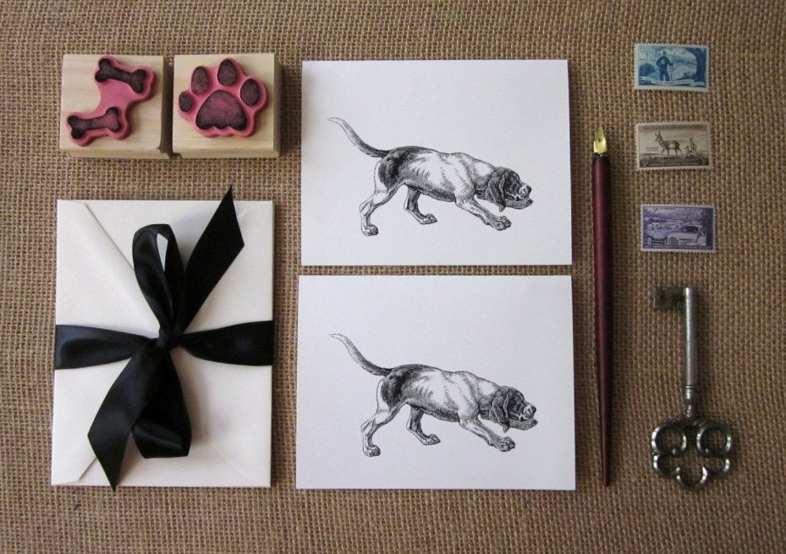 Hunting Dog Note Cards Stationery Set of 10 Cards in White or Light ...