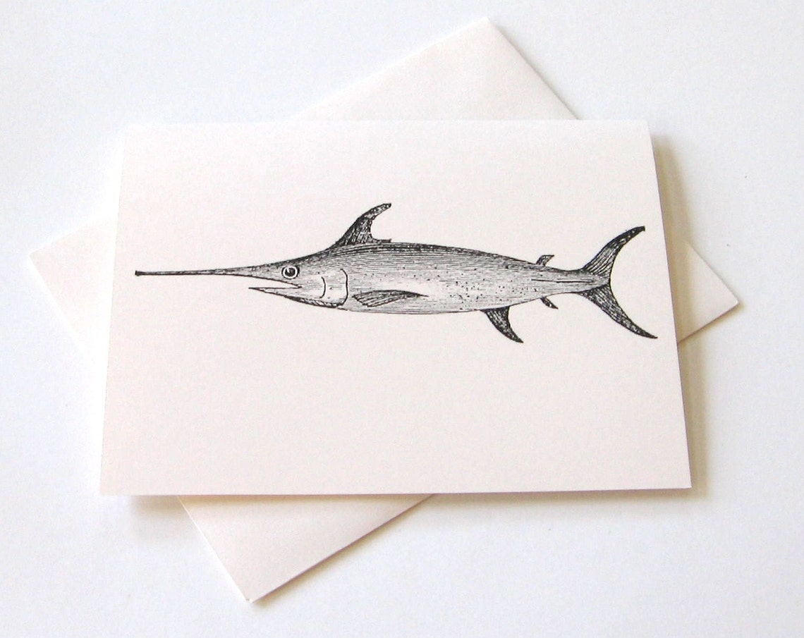 Swordfish Note Cards Stationery Set of 10 Cards in White or - Etsy