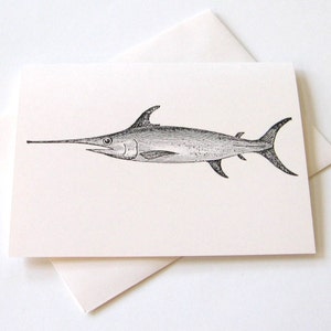 Swordfish Note Cards Stationery Set of 10 Cards in White or Light Ivory ...