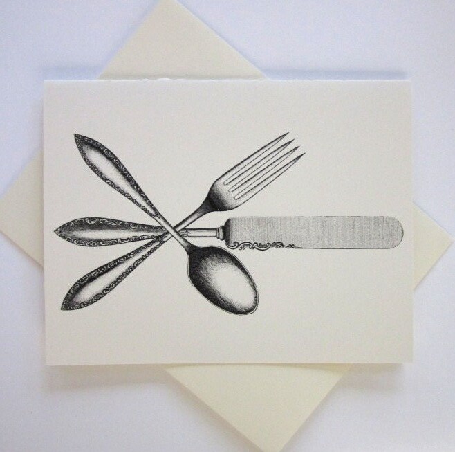 Flatware Knife Spoon Fork Cards Set of 10 in White or Light | Etsy
