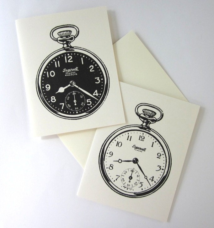 Pocket Watch Note Cards Stationery Set of 10 Cards in White or | Etsy