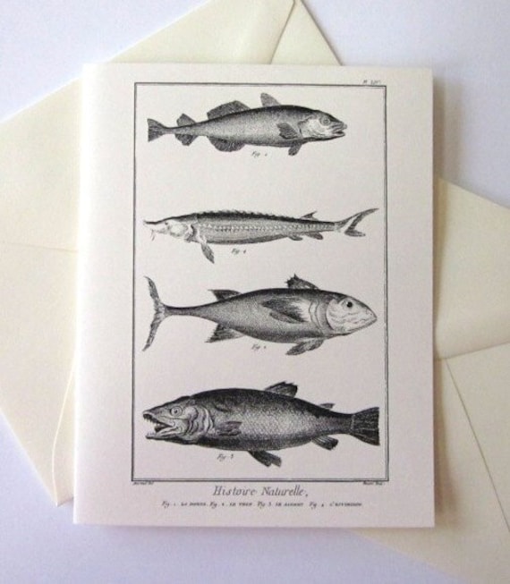 Fish Note Cards Stationery Set of 10 Cards in White or Light | Etsy