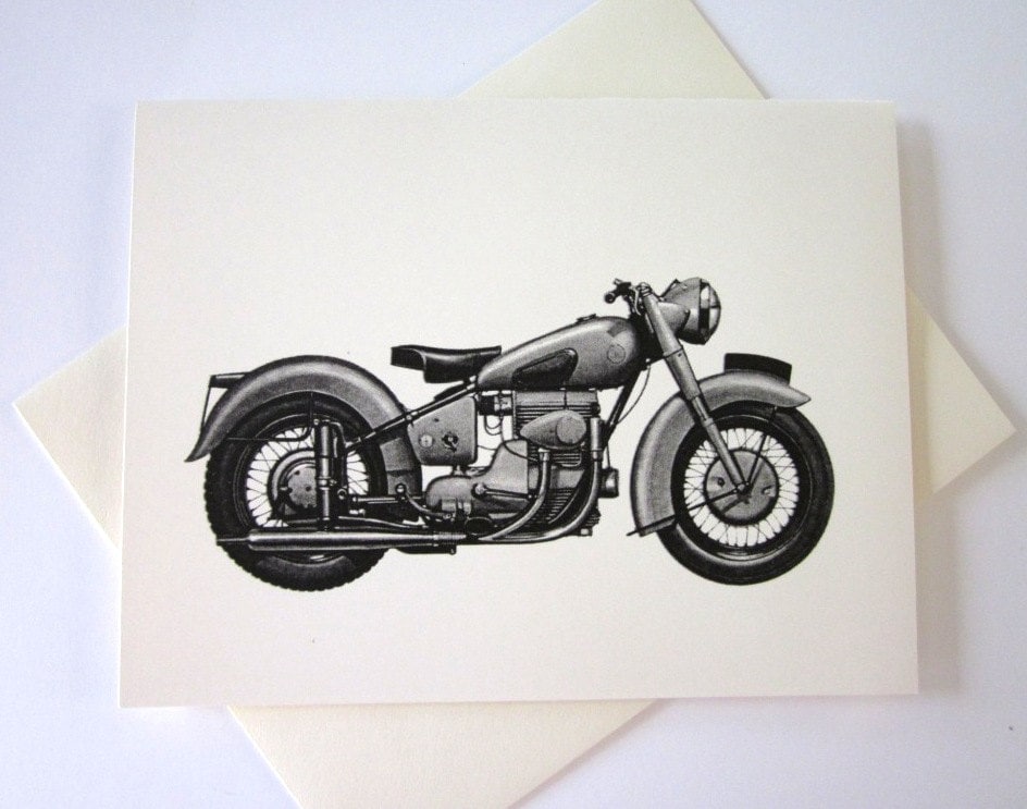 Motorcycle Note Cards Stationery Set of 10 Cards in White or Light ...