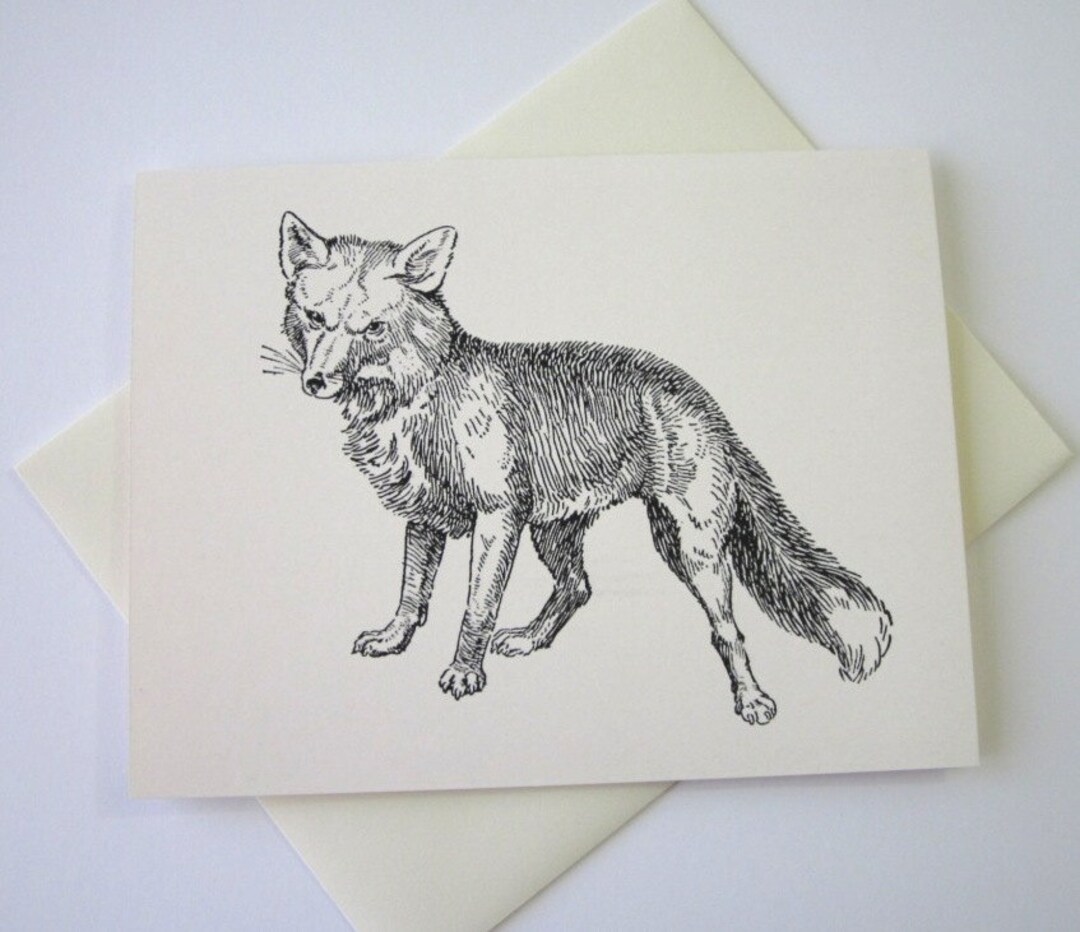 Fox Note Cards Stationery Set of 10 Cards in White or Light Ivory With ...