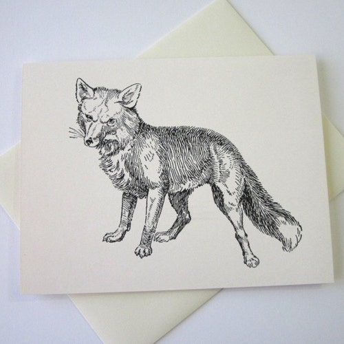 Fox Note Card Set of 10 in White or Light Ivory With Matching - Etsy