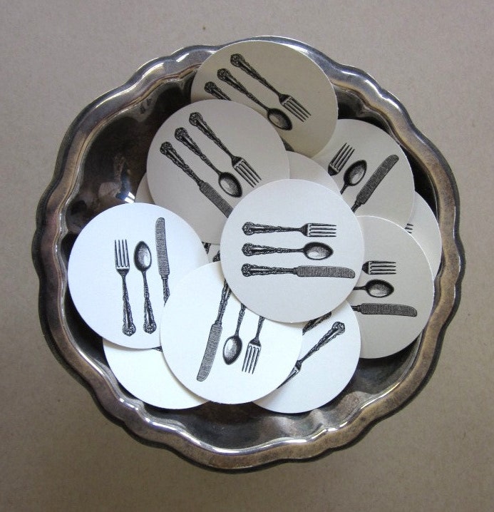 Cutlery Knife Spoon Fork Silverware Tags Round Paper Gift Tags - Etsy