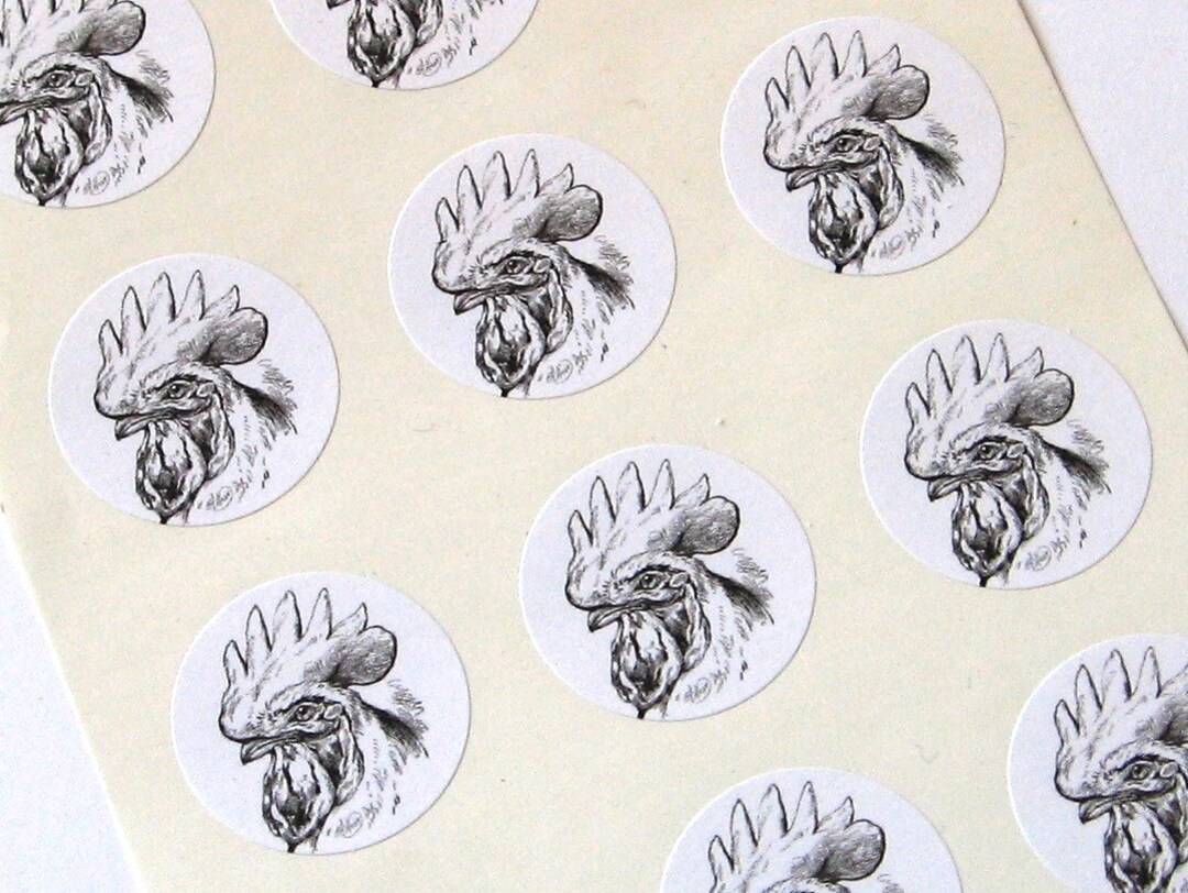 Rooster Stickers One Inch Round Seals - Etsy