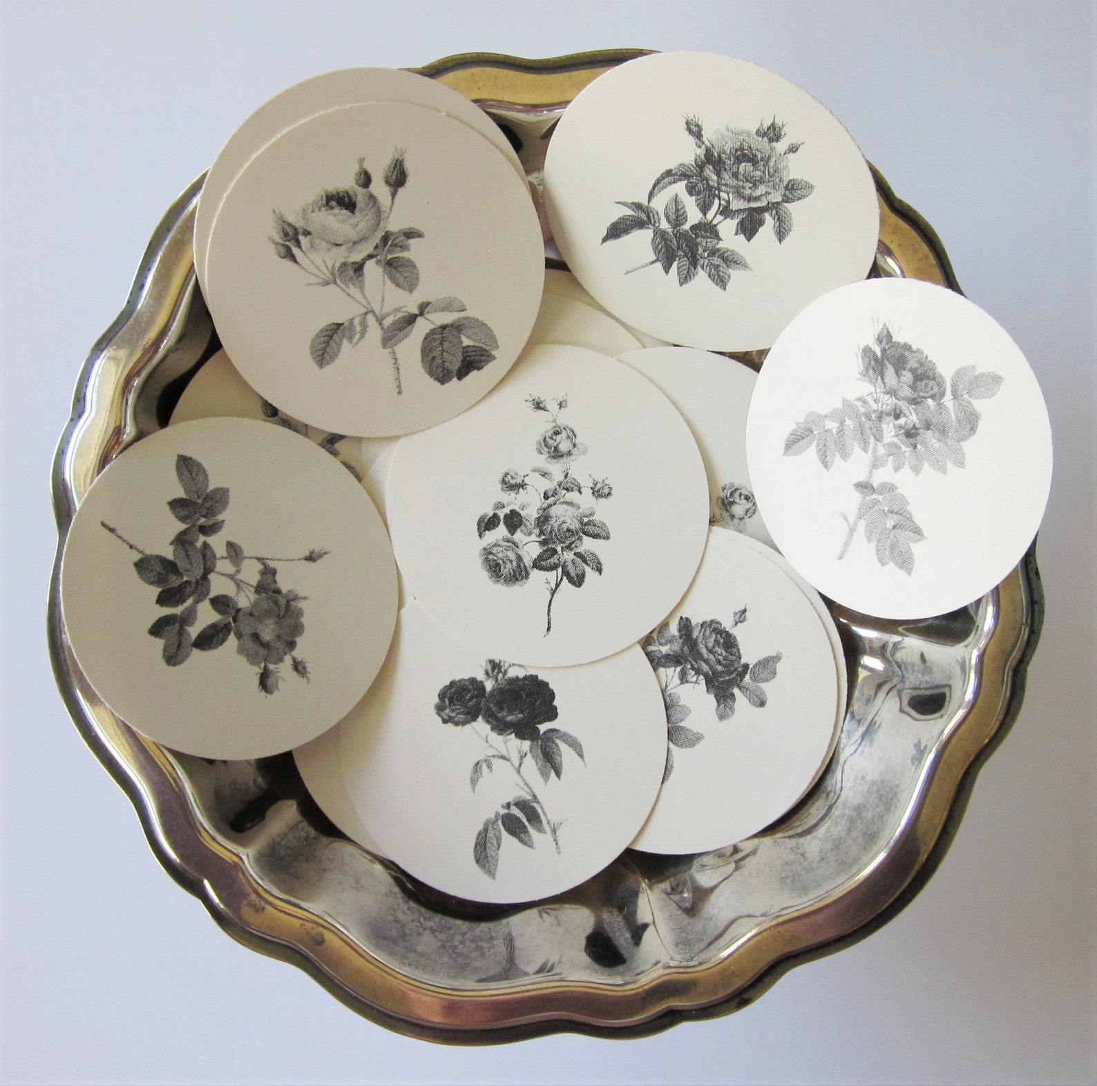 Rose Floral Flower Tags Round Paper Gift Tags Set of 10 - Etsy