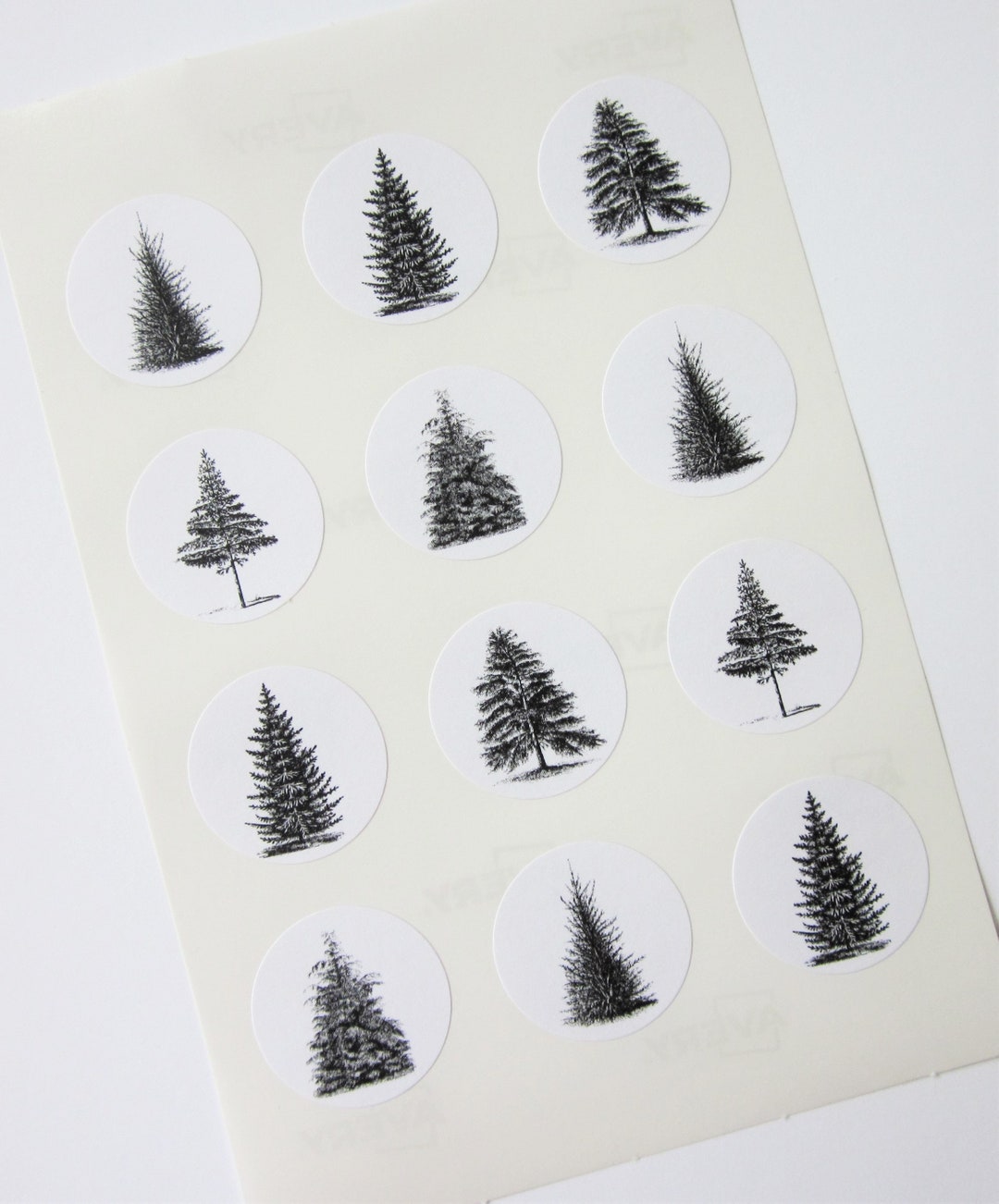 Pine Tree Stickers One Inch Round Seals 5 Pine Tree Images - Etsy