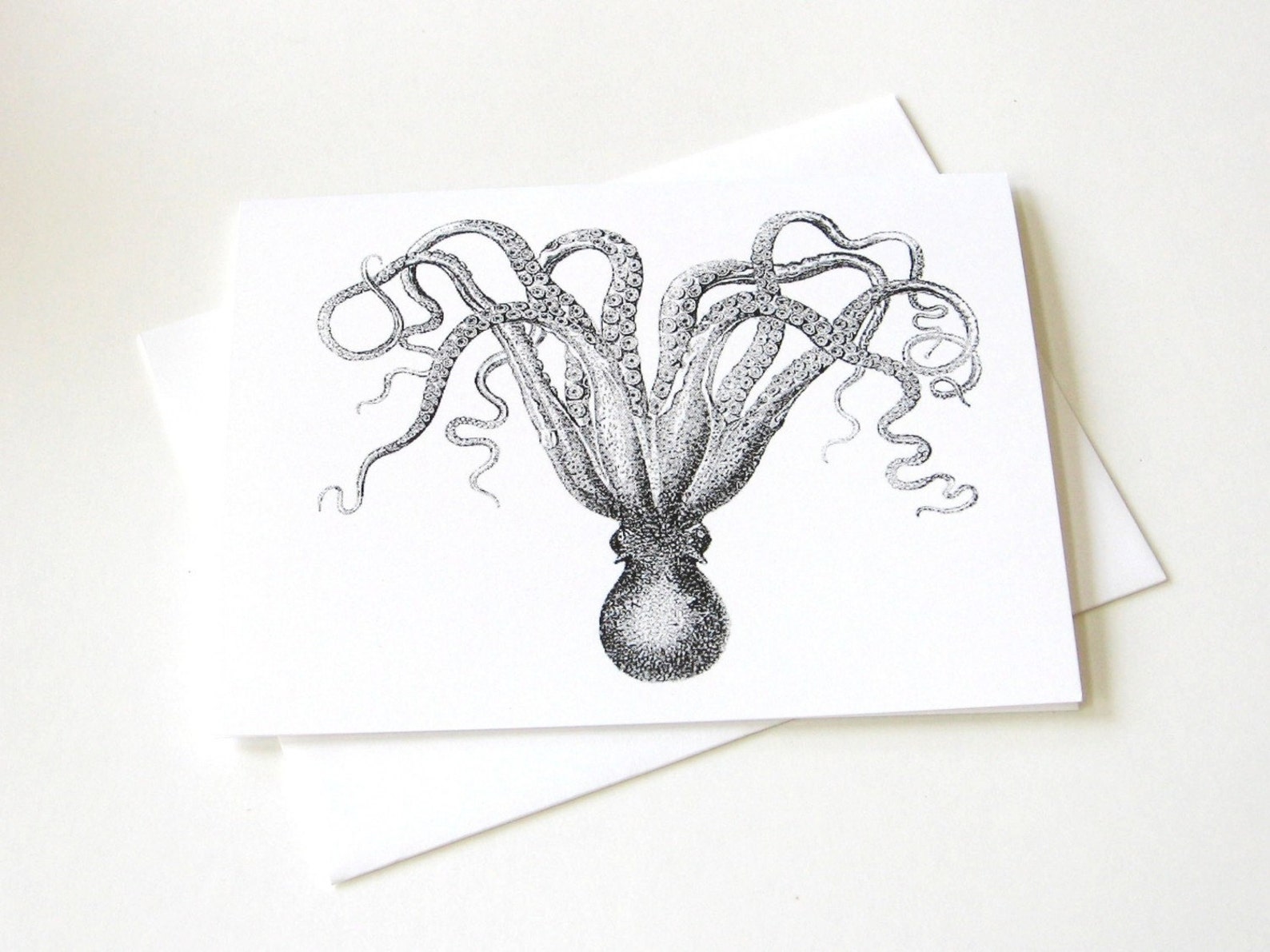 Octopus Note Cards Stationery Set of 10 Cards in White or - Etsy