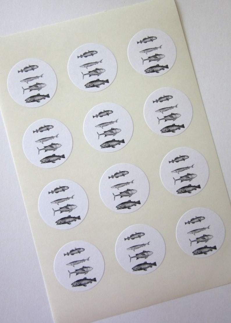 Fish Stickers One Inch Round Seals | Etsy