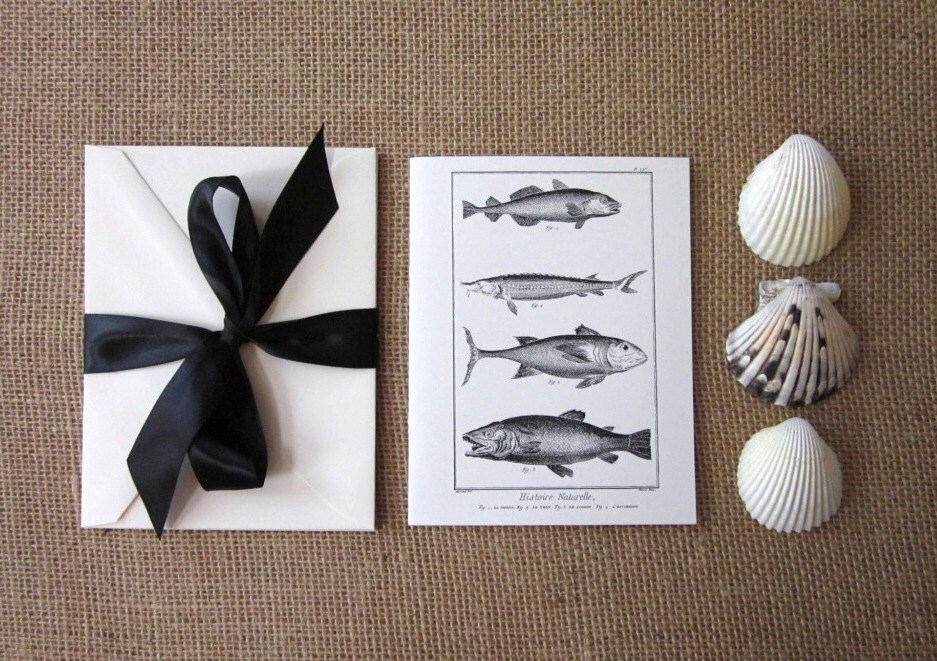 Fish Note Cards Stationery Set of 10 Cards in White or Light | Etsy